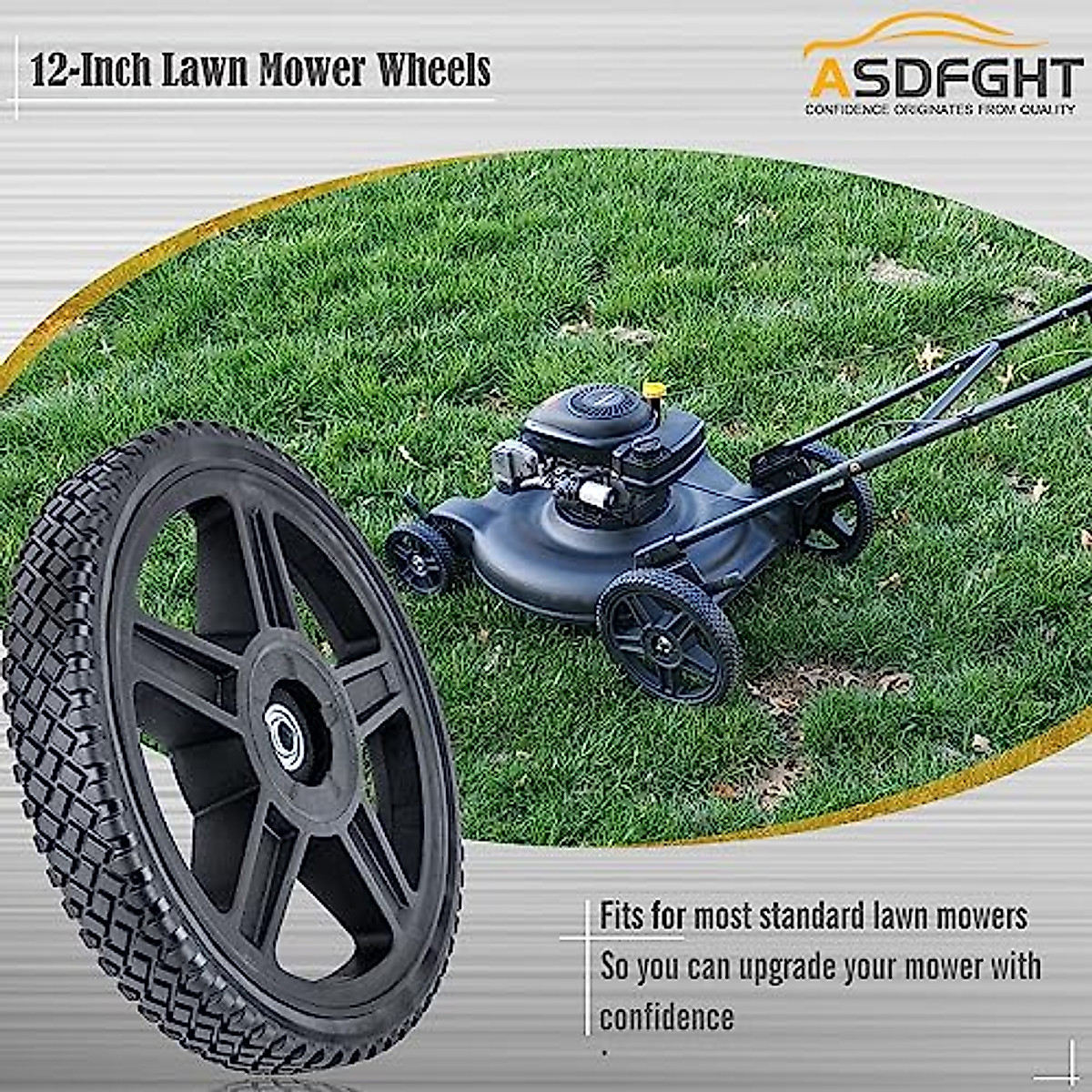12-Inch Lawn Mower Wheels (2-pack) Fits Most Standard push Lawn Mowers, Inner and outer bearing structure - Includes Bolts, Nuts. (Also available in 6-in, 7-in, 8-in, 10-in and 14-in wheels)