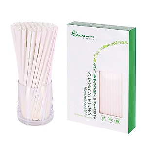 EASY ROAD 100 Pack Biodegradable Paper Straws, Iridescent Pearl White Color Drinking Straws for Juices, Shakes, Party Supplies, Birthday, Baby Shower Decorations, Food Safe,7.8 Inches Long