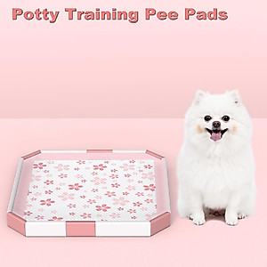 MIZOK Puppy Pads 22"x 22" with Leak-Proof Quick-Dry Design Pee Pads for Dogs Potty Training, 6-Layer Standard Absorbency Dog Pee Pads Regular Size, Pink Cherry Blossom Pattern (50 Counts)