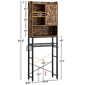 Rolanstar Over The Toilet Storage Rack with Cabinet, 5-Tier Bathroom Space Saver with Adjustable Shelf, Freestanding Bathroom Organizer, Multifunctional Bathroom Toilet Rack, Rustic Brown