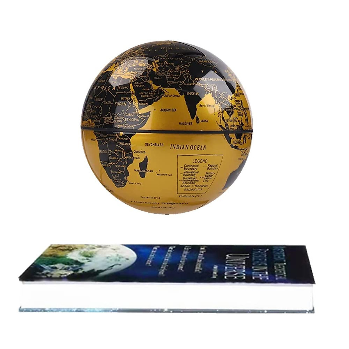 levitating globe,floating globe,cool stuff,360 degree rotation World Map Office Decor with LED Light Base,Gift for Men Father Boys,Spinning Globe Desk Levitating Decoration（gold）