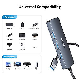 BENFEI USB 3.0 Hub, 4 Ports USB A Splitter Ultra-Slim USB Expander for Mouse, Keyboard, Flash Drive, U Disk, Printer Compatible with Laptop, Desktop PC, Xbox, PS5, and More