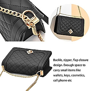 Kehpish Small Crossbody Bags for Women Shoulder Bag Quilted Satchels Clutch Handbag with Chain Strap (Black)