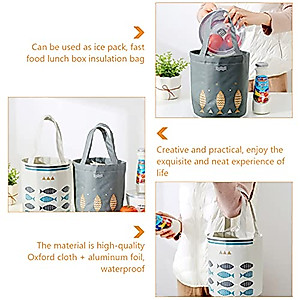 Cabilock 2pcs Lunch Tote Bag Oxford Portable Bento Bags Round Travel Insulated Lunch Cooler Bag Aluminum Foil Lunchbox Container for Picnic Camping School Office