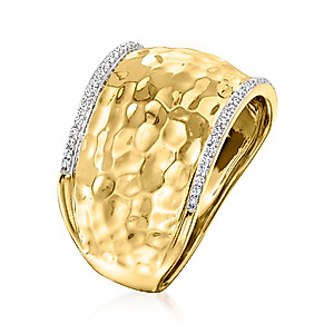 Ross-Simons 0.10 ct. t.w. Diamond Hammered Ring in 18kt Gold Over Sterling. Size 9