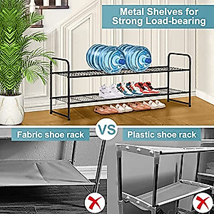 AOODA Long 2 Tier Shoe Rack for Closet Wide Low Shoe Shelf, 2 Tier Long Metal Shoe Rack for Closet, 2 Item Bundle