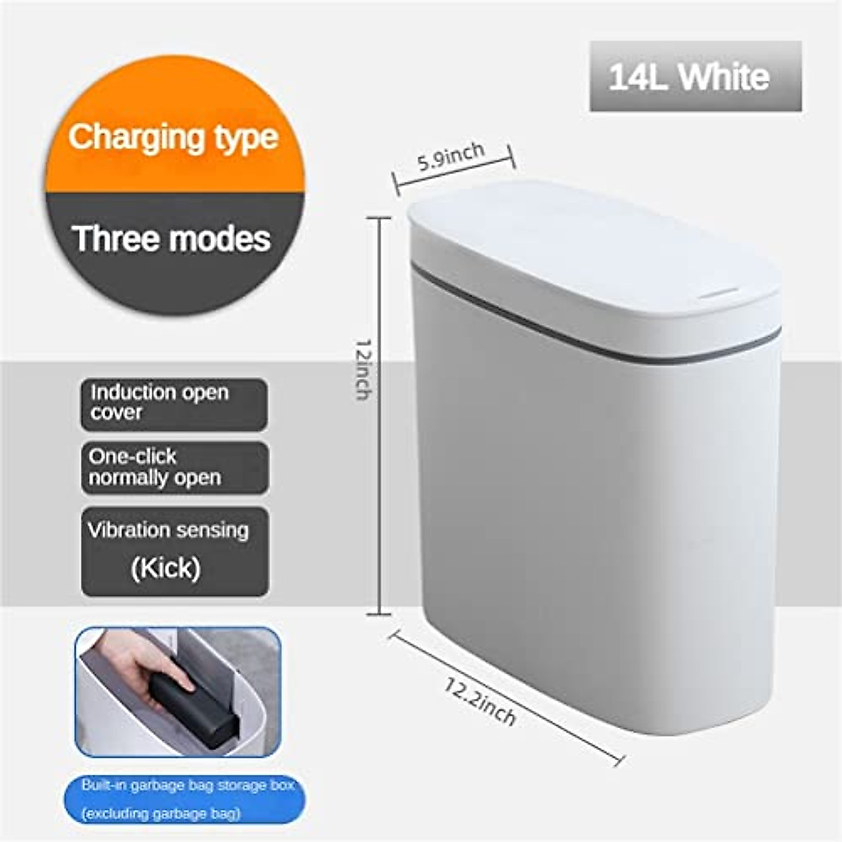 AIWE7D Touchless Bathroom Trash Can with Lid Lids for Kitchen Office Home Bedroom Motion Sensor Trash Can Waterproof Garbage Bin Rechargeable Smart 3.7 Gallon