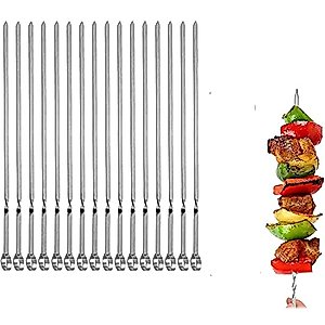 MOCUMEI Metal Skewers for Grilling,Kabob Skewers,Flat BBQ Barbecue Skewer,Grilling Skewers Set,Reusable BBQ (14" skewers(16 Pack))
