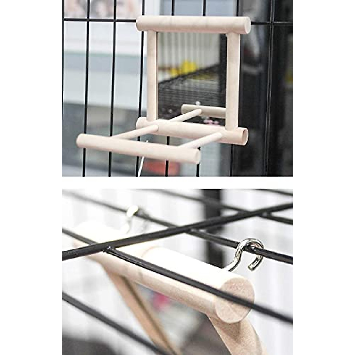 Bird Bathtub with Mirror 3 Packs, Wooden Bird Mirror Perch Stand, Colorful Swing Bird Cage Accessories for Budgerigar, Parakeet, Cockatiel, Conure, Lovebird, Cockatoo