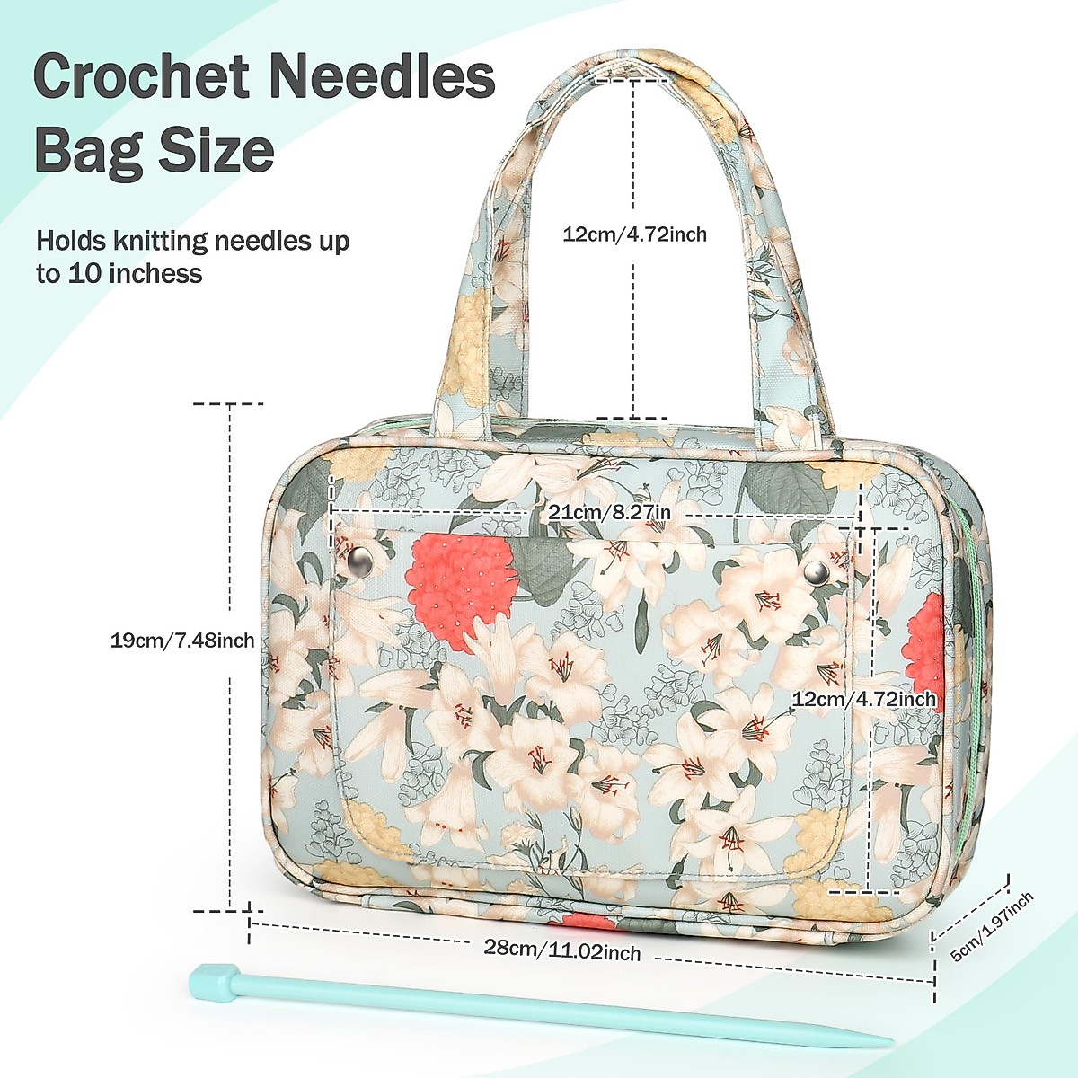 Katech Crochet Hooks Bag Portable Travel Storage Cases Organizer Empty Zipper Bags Knitting Needles Case with Knitting Needles Slots, Crochet Hooks Slots and Transparent Zipper Pockets