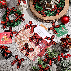 200 Pack Christmas Ribbon Bows Twist Tie Bows Checkered Ribbon 2.56 Inch Fabric Ribbons for Tying up Christmas Tree Gift Wrapping Package Craft Decorations (White, Black)