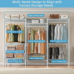 VIPEK V10C Plus Portable Closet Heavy Duty Clothes Rack with Slid Basket, Covered Wardrobe Closet, Adjustable Closet Storage Rack, White Clothing Rack with Grey Oxford Fabric Cover 86.6"Lx17.3Wx76.4 H