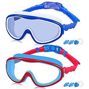 COOLOO Kids Swim Goggles for Age 3-15, 2 Pack Kids Goggles for Swimming with Nose Cover, No Leaking, Anti-Fog, Waterproof