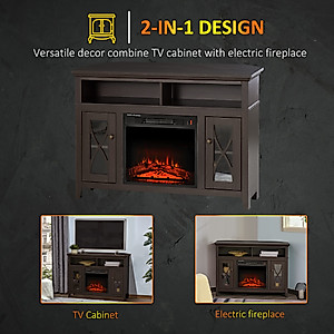 HOMCOM Electric Fireplace TV Stand for 50", Media Console Center Cabinet with 2 Shelves and 2 Cabinets with Adjustable Shelves for Corner, Dark Brown