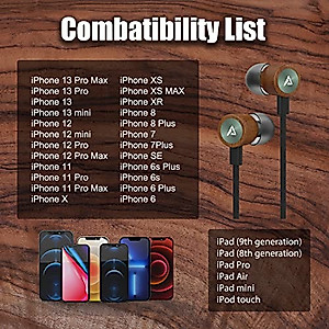 Lightning Headphones ADPROTECH Wired Earbuds Wood MFi Certified Earphones in-Ear Magnetic Headset with Microphone and Volume Controller Compatible iPhone 14 13 12 11 Pro Max iPhone X XS Max Dark Green