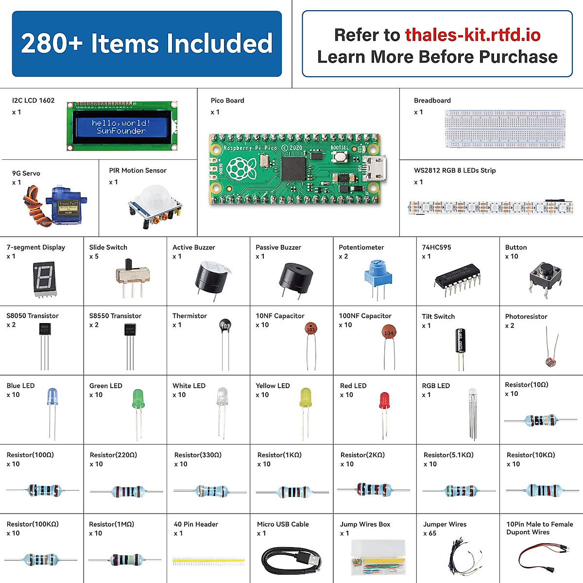 SunFounder Starter Kit for Raspberry Pi Pico with 40 Projects Online Tutorials, MicroPython C Piper Make Code, One-Stop Learning Electronics and Programming for Raspberry Pi Arduino Beginners Experts