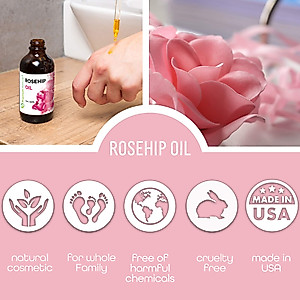 Premium Nature Rosehip Oil For Face Oil for Women, Rosehip Seed Oil Pure Cold Pressed Unrefined Oil For Hair and Nails Skin Care Moisturizer, Rose Hips Face Oils and Serums 4oz