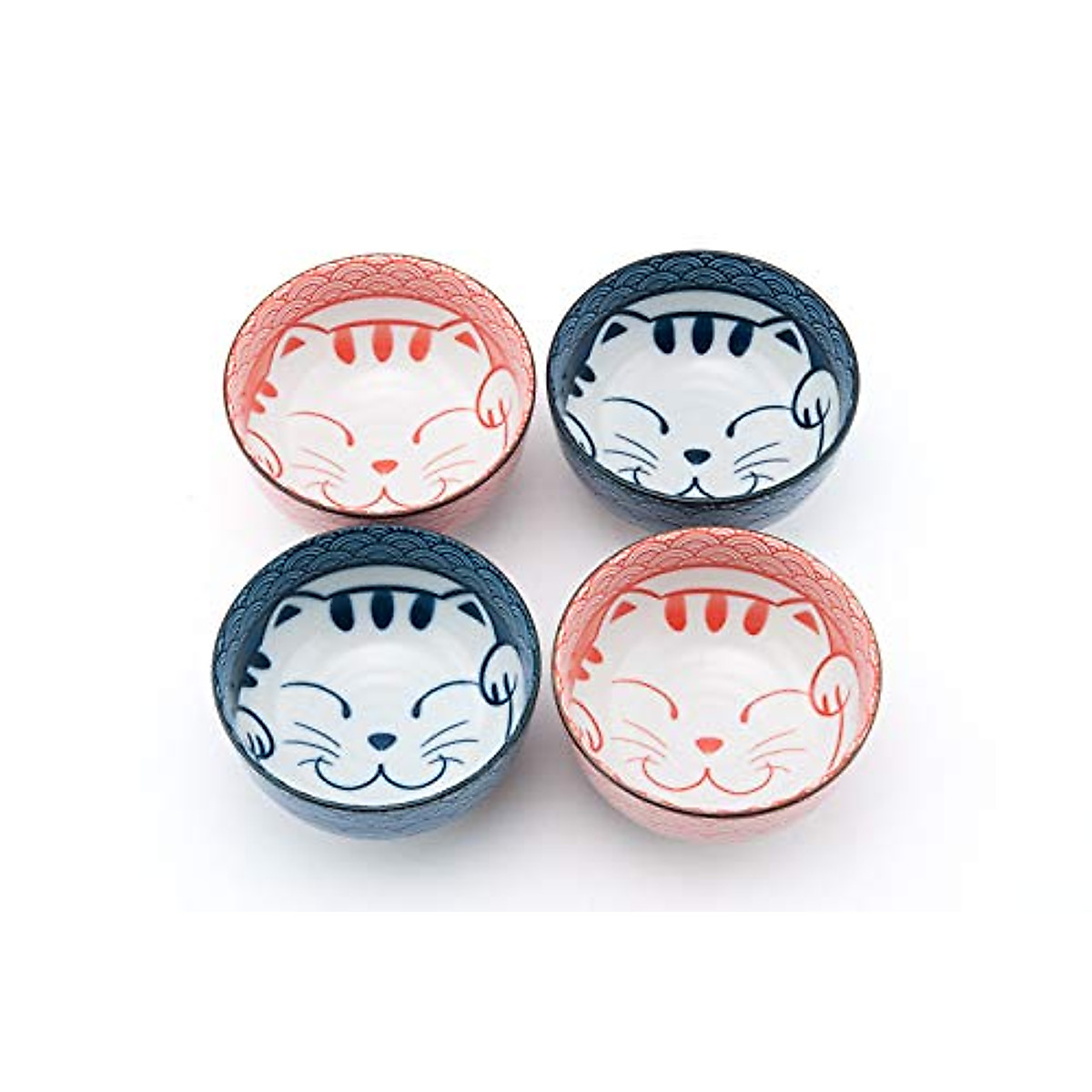 Fuji Merchandise Japanese Porcelain Multi Purpose Bowl Set of 4 Maneki Neko Lucky Cat Meow Gift Set Made In Japan