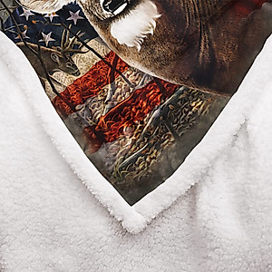 HommomH Deer Sherpa Blanket 50"x 60" American Flag Deer Blankets Super Soft Fuzzy Thick Warm Fleece Throw for Man Bed Couch