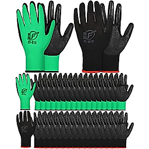 Honeydak 36 Pairs Gardening Gloves for Men Women Breathable Rubber Coated Garden Gloves Men Safety Work Gloves (Black, Green)