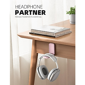 Lamicall Headphone Stand, Sticky Headset Hanger - Adhesive Headphone Holder Hook Mount, Headset Stand Holder Clip Under Desk, Earphone Clamp for Airpods Max, HyperX, Sennheiser, Pink