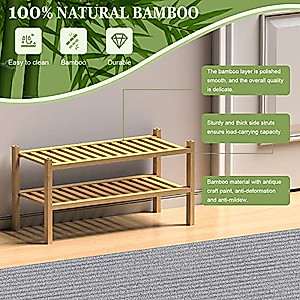 ROMGUAR CRAFT Bamboo Shoe Rack for Entryway, 2-Tier Free Standing Shoe Racks Stackable Shoe Rack Organizer For Hallway Closet Living Room 27 x12 x14 Inches