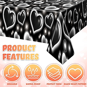 Tudomro 3 Pack 2000s Tablecloth Decoration Cholo Party Table Cover 90s Table Covers Heart Early Plastic Disposable Rectangle Table Decoration for Birthday Party Supplies, 54 x 108 Inches(Black)