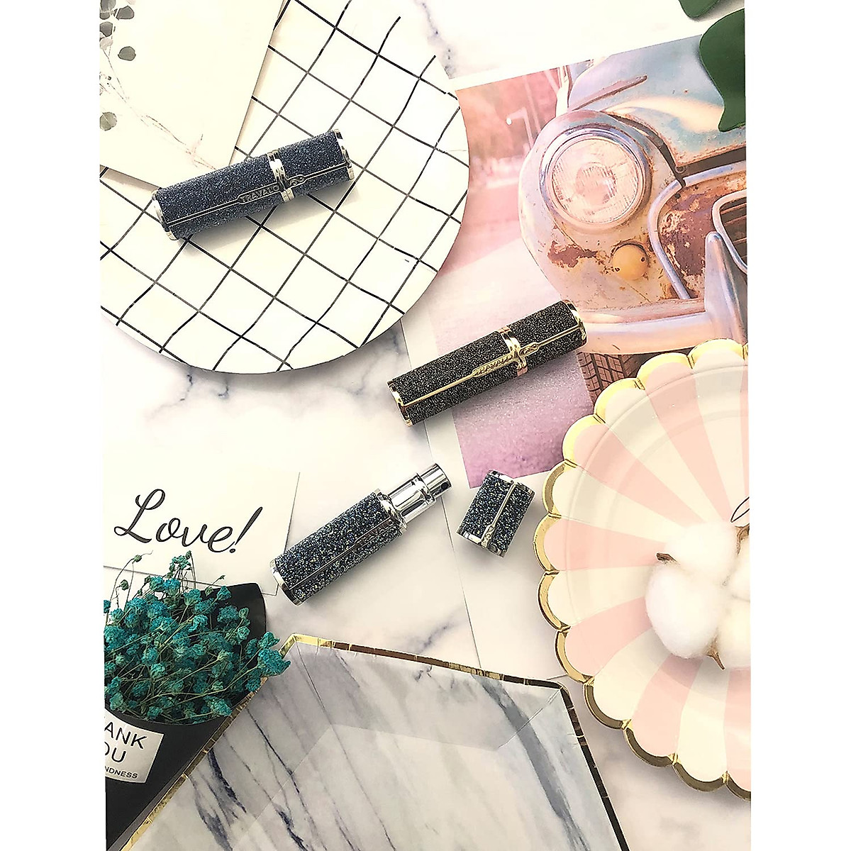 Travalo Couture Swarovski Perfume Atomizer - Elegant Metal Travel Atomiser TSA Flight Approved Portable Mini Refillable Empty spray Bottle Glass-free Leak proof Scent Pump Case - Dorado 0.17 oz / 5ml