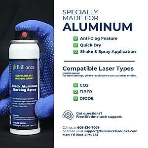 Brilliance Laser Inks 2 Oz Aluminum Laser Marking Spray - Black, Anti Clog Permanent Metal Engraving Aerosol Compatible with Fiber, YAG, Diode, and CO2 Engraver Machine