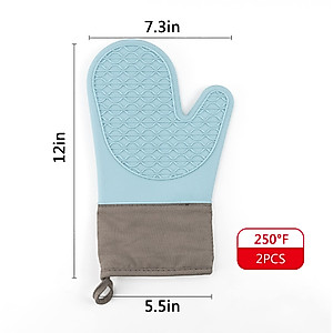 LB Silicone Oven Mitts Heat Resistant Oven Mitts Set with Soft Quilted Cotton Lining, Gloves Pot Holders and Oven Mitts Sets for Kitchen Cooking and BBQ, Easy Clean 2-Piece Set (Blue)