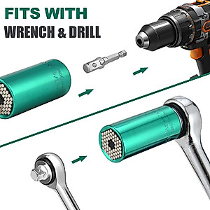 HUAZHICHUN Universal Socket,Adapter Socket for Wrench Ratchet & Power Drill,Portable Hand Gadget Gifts for Men and Women,Self-Adjusting Multifunctional Sockets,Green Shell (7-19mm)