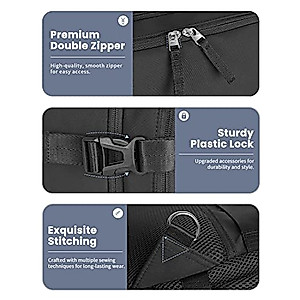 Snoffic Durable Carry On Backpack, Travel Backpack for Men Women Airline Approved, Large Waterproof College Business Work Hiking Casual Daypack Bag, Fits 16" Laptop, Black