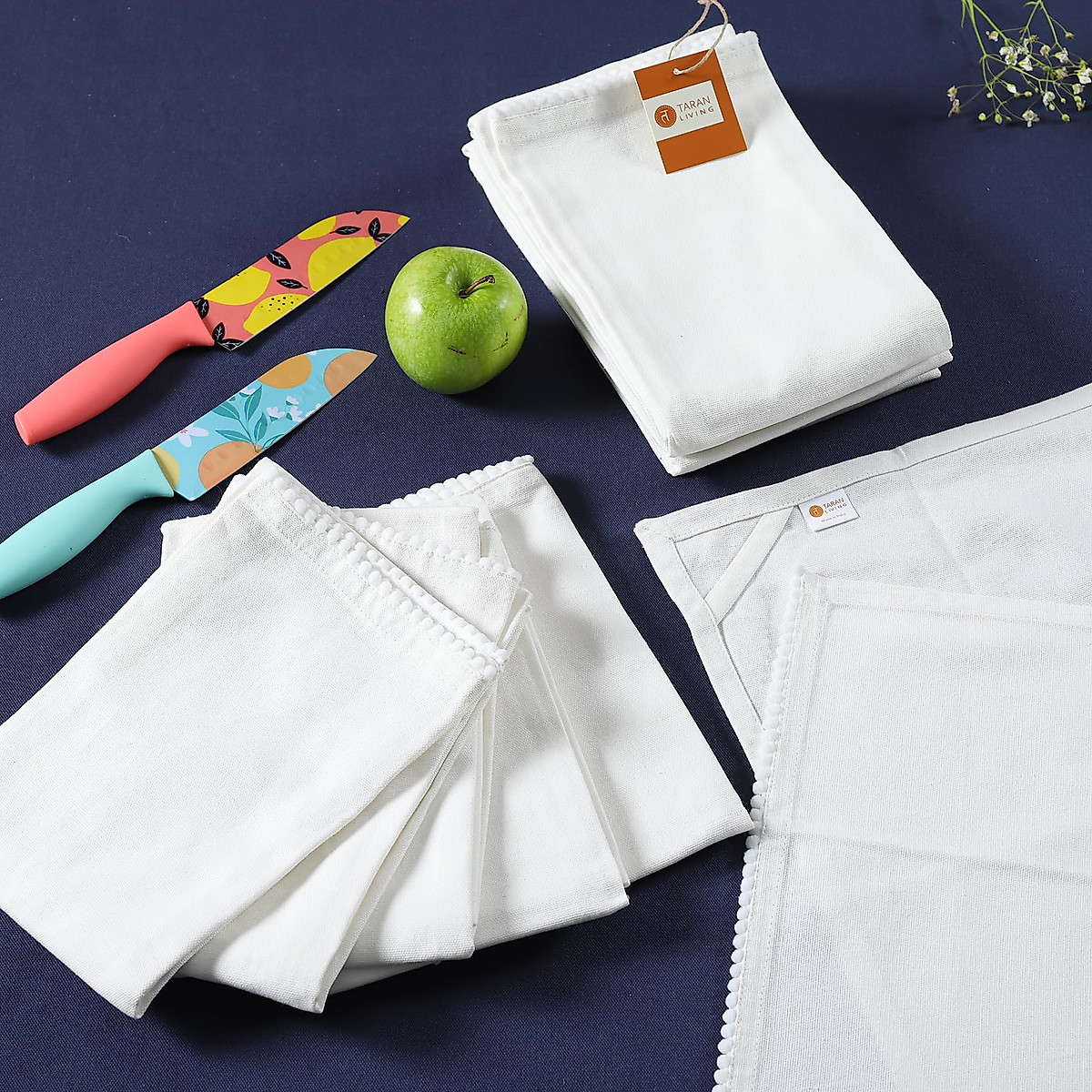 TARAN LIVING Kitchen Towel Sets Cotton Fabric Tea Towels Soft, Absorbent Dish Towels Hand Sets use in DIY Crafts & Embroidery Thick Cotton Dish Cloths - 18x28 inch, Pack of 6 - White