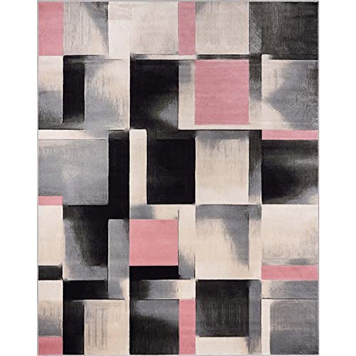 Well Woven Good Vibes Louisa Blush Pink Modern Geometric Boxes 5'3" x 7'3" 3D Texture Area Rug, 5 ft 3 in x 7 ft 3