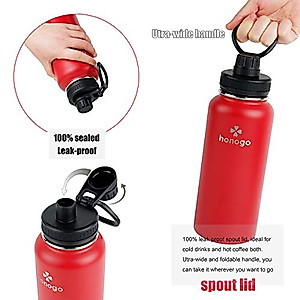 honogo 32 oz Powder Coated Double Wall Vacuum Insulated Sports Water Bottle, 18/8 Stainless Steel Wide Mouth Thermos Flask with Straw Lid & Spout Lid, Leak Proof, Sweat Free, BPA Free (Red, 32 oz)
