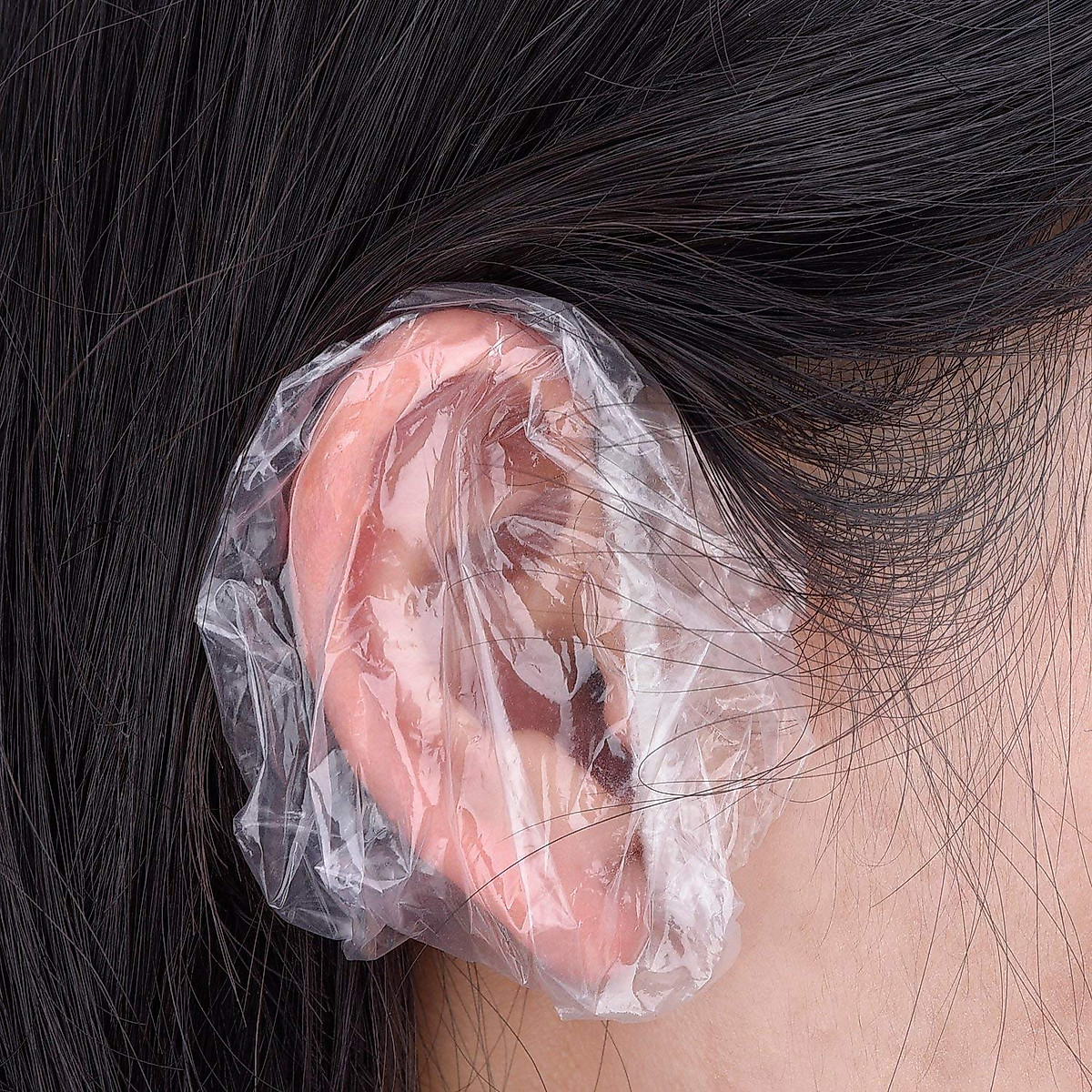 Outus 100 Pack Clear Disposable Ear Protectors Waterproof Ear Covers for Hair Dye, Shower, Bathing
