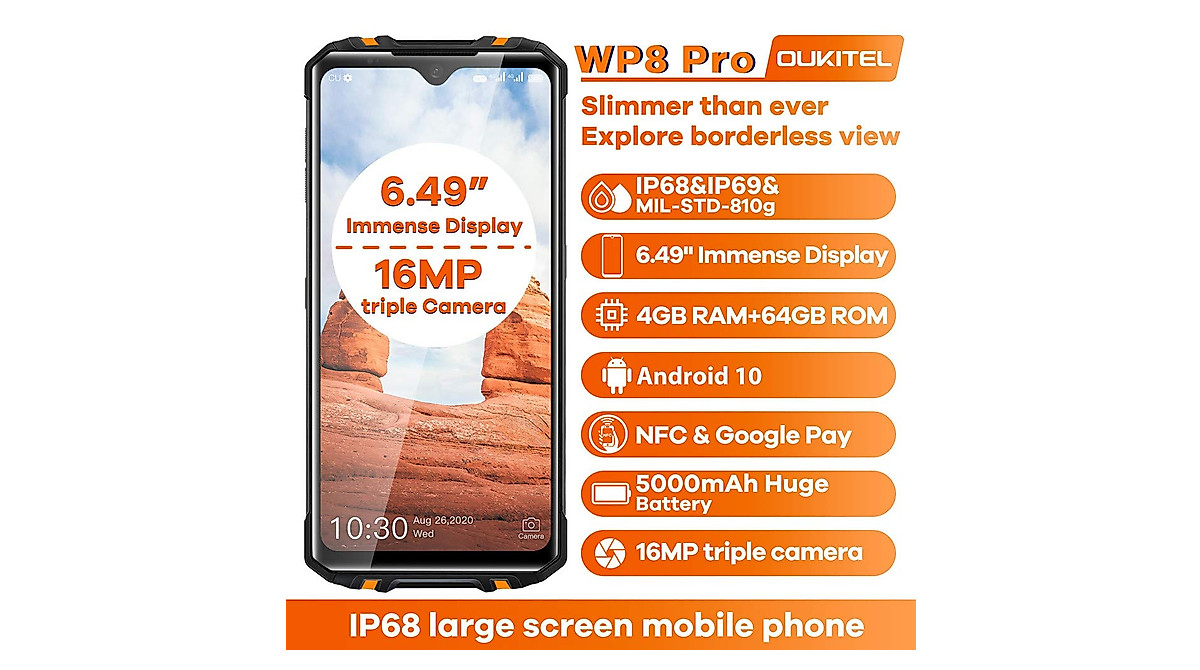 OUKITEL-WP8-Pro Smartphone Fingerprint Rugged Phones - 6.49”Display, 4/64GB Dual SIM IP68 ...