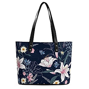 Womens Handbag Floral Flowers Leather Tote Bag Top Handle Satchel Bags For Lady