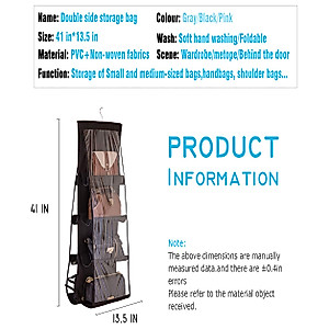 AARAINBOW 2 Packs Hanging Handbag Purse Organizer, Purse Bag Organizer Storage Hanging Bag Organizer for Closet Rack for Purses 8 Pockets Wardrobe Closet Space Saving, 41L*13.5W (B, 2 Black)