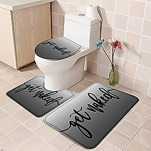 Bathroom Rugs Mat Sets 3 Piece, Retro Get-Naked Ombre Abstract Grey Bath Shower Rugs with U-Shaped Contour Toilet Mat Non Slip Absorbent Bathtub Runner Rugs Floor Mats