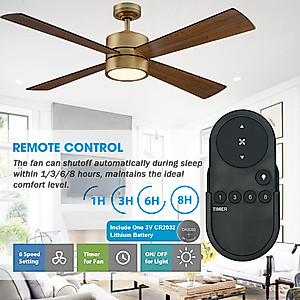 Ceiling Fans with Lights and Remote, 52 Inch Gold Ceiling Fan for Bedroom Living Room, Farmhouse Chandelier Outdoor Ceiling Fan with Light, Reversible 4 Blades, Ventilador de Techo con Luz