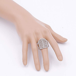 Lavencious 11 Rows with Crystals Stretch Rings Statement Rings Free Size 7 to 9 for Women (Silver + Clear Crystals)