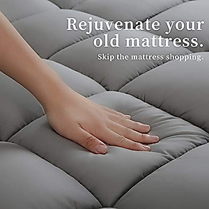 COONP California King Mattress Topper, Extra Thick Mattress Pad Cover, Cooling Pillowtop with 8-21 Inch Deep Pocket 3D Snow Down Alternative Fill (California King, Grey)