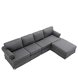 LIUJUN 109.4" Fabric Upholstered Modular Sofa Collection, Sectional Couch with Removable Ottoman for Living Room
