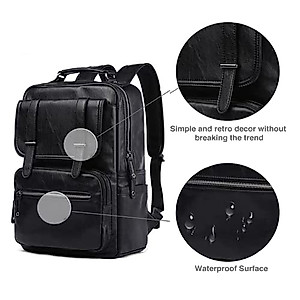 HKZHITOU Laptop Backpack For Men Vintage Leather College Backpack Black Travel Waterproof Bags Fit 16 Inch Notebook