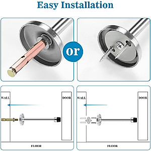 Door Stoppers 6 inch Door Stops Heavy Duty RustProof Stainless Steel Screw-in Door Holder with BabyProof Black Rubber Bumper Tips - Protects Your Walls - Long Door Stop Silver 1 Pack