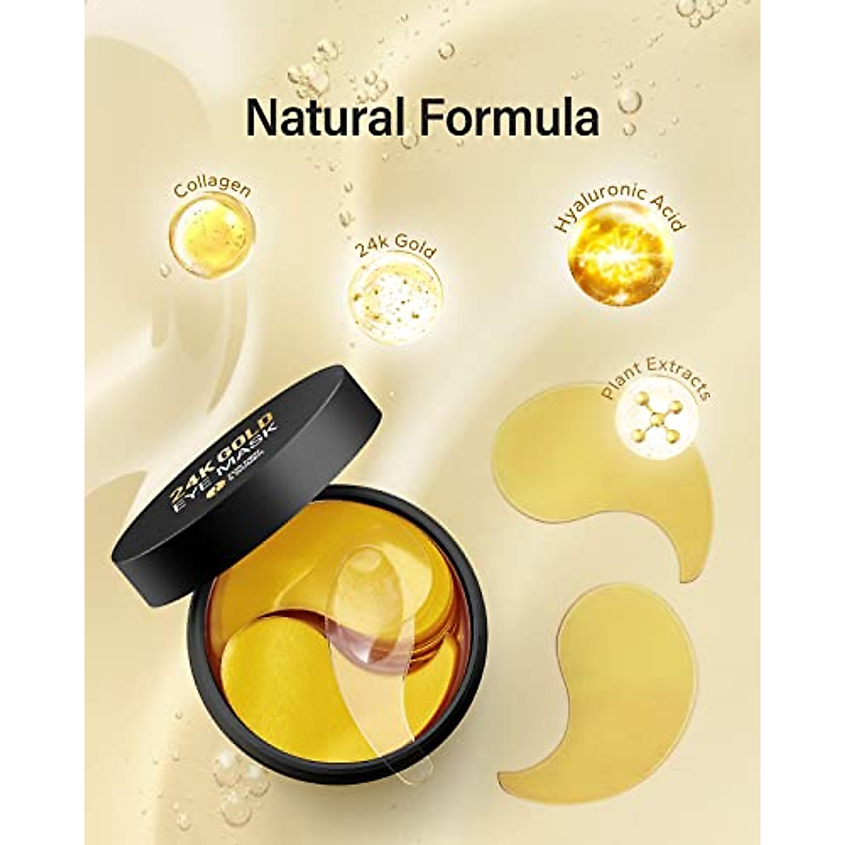 Komoko 24K Gold Under Eye Patches (60 Count), Skin Care, Golden Under Eye Mask Anti-Aging Collagen & Amino Acid, Eye Mask for Removing Dark Circles, Puffiness and Wrinkles, Refresh Your Under Eye Skin