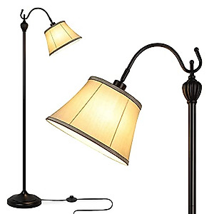 FOLKSMATE Floor Lamps for Living Room, Tall Standing Lamp with Shade, LED Farmhouse Pole Lamps, Vintage Stand up Lamps, Rustic Classic Corner Floor Light for Bedroom, Office, Reading, Black