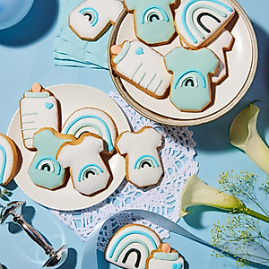 Thoughtfully Gourmet, Light Blue Boy Baby Sugar Cookies for Baby Shower Favors or Gender Reveal, Hand Decorated and Individually Wrapped, Set of 16