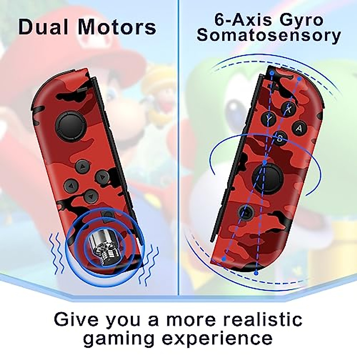 SWCTIM Joypad Controller for Nintendo Switch,Switch Controllers Joypad Supports Screenshot/Wake-up Function/Motion Control/Dual Vibration，Left Right Joypad Replacement for Switch/Lite/OLED(Camo Red)